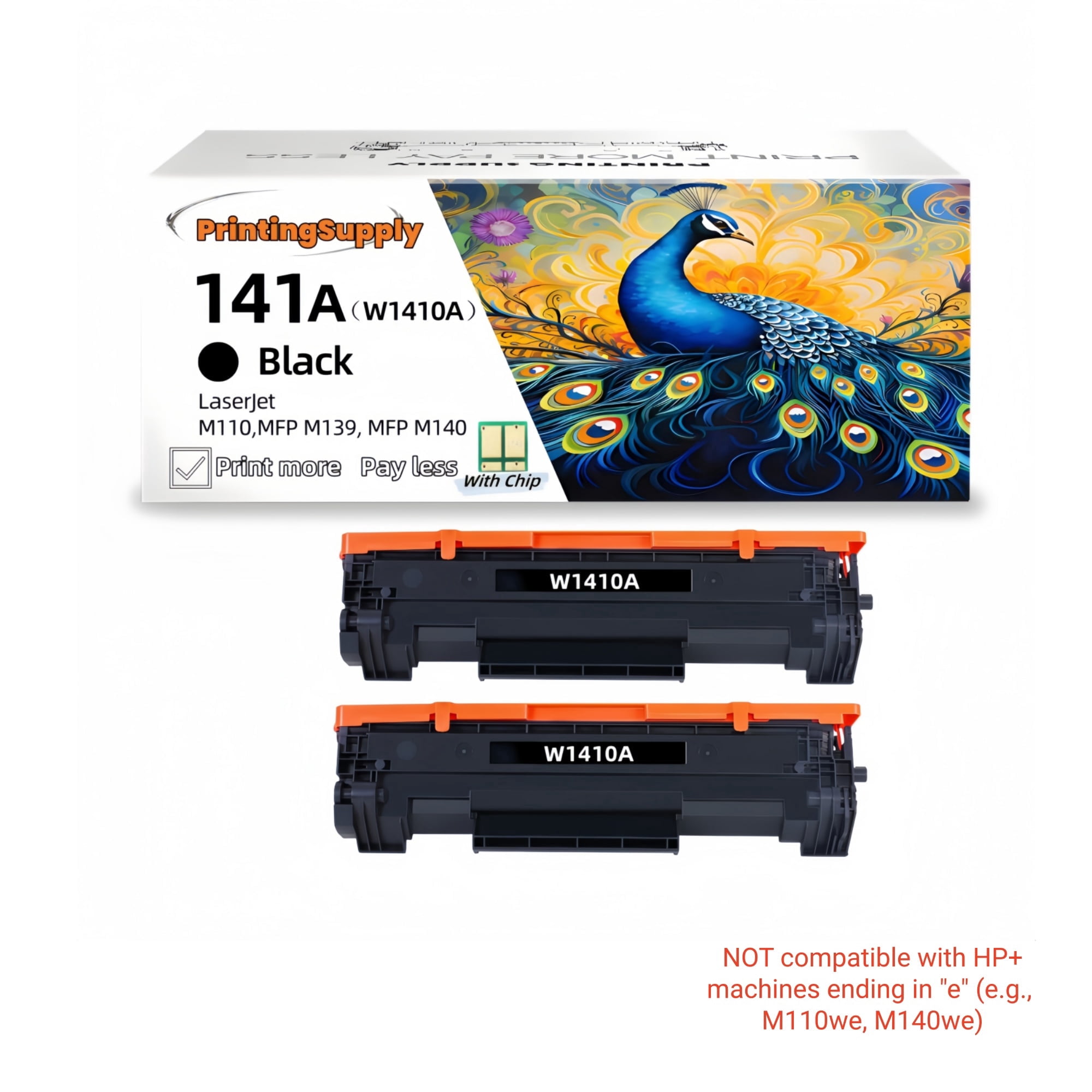 2Pack 141A Black Toner Cartridge for 141A (W1410A) with Chip Compatible ...