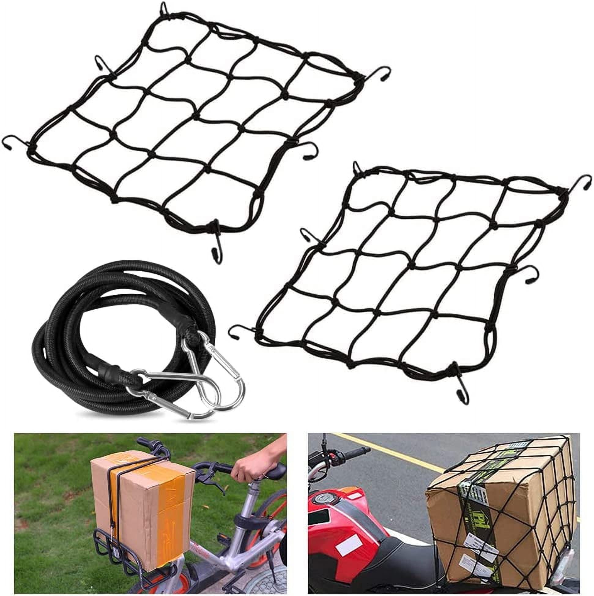2 Pack 15.7*15.7 Inches Motorcycle Helmet Net and 1 Pack 39.3 Inches ...