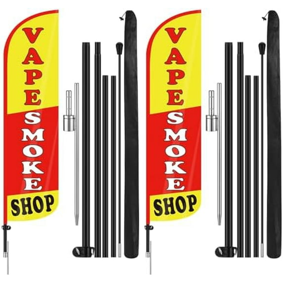 2 Pack 15 Feet Smoke Shop Flags Feather Signs Smoke Shop Swooped ...