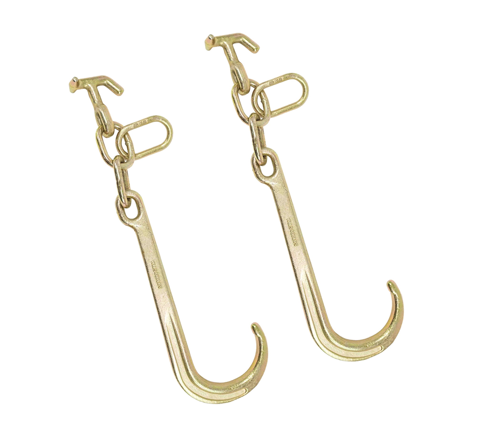 (2 Pack) 15" G70 J Hook w/ T-J Hooks and Enlarged Link, 5,400 lbs WLL ...