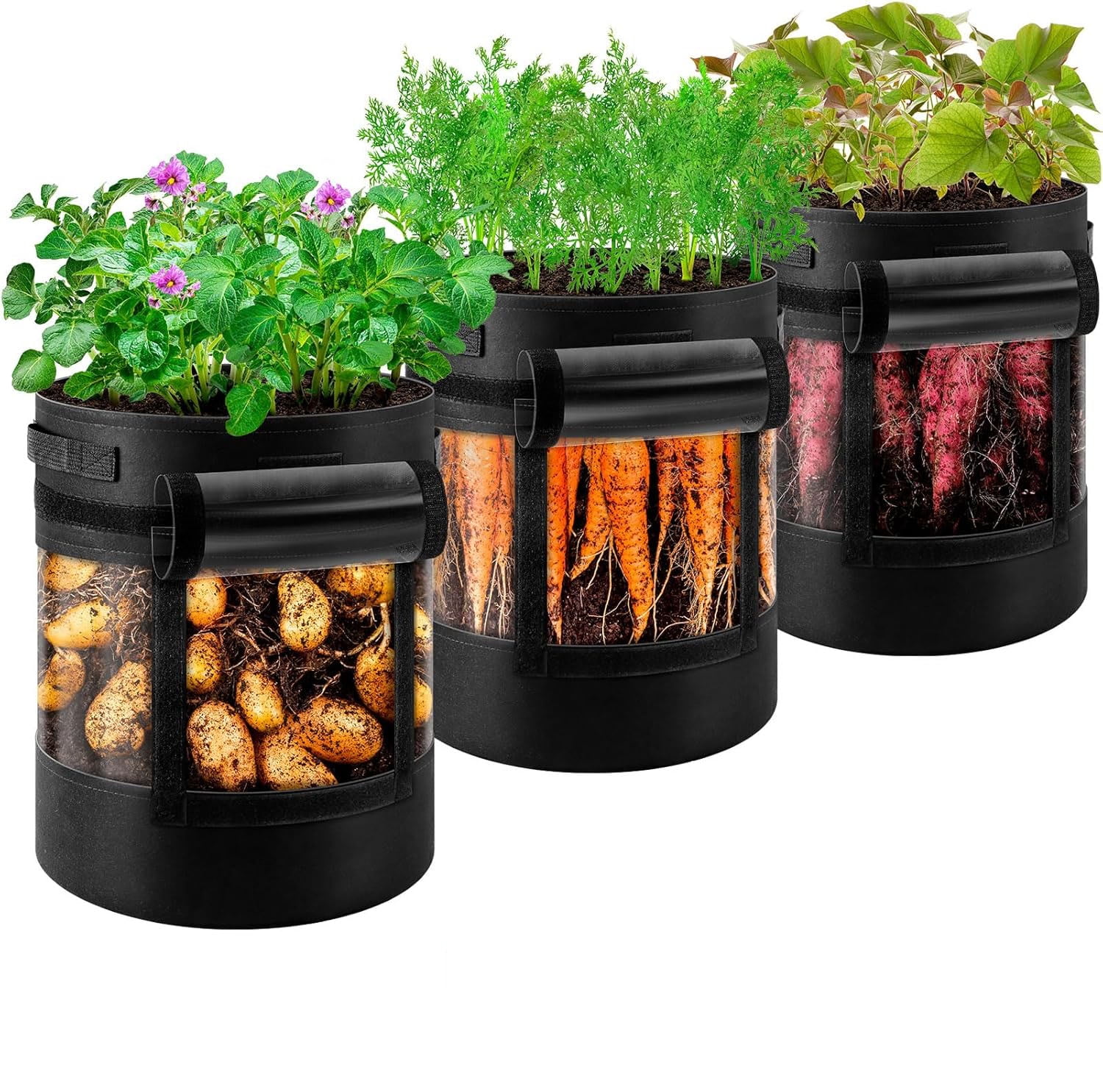 2 Pack 15 Gallon Potato Grow Bags with Pull-Down Harvest Window, Potato ...