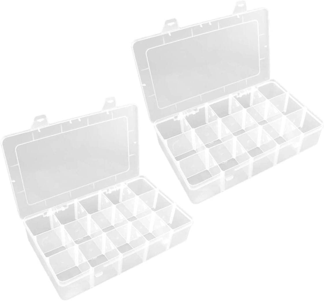 2 Pack 15 15 Grid Clear Organizer Box Plastic Compartment Storage ...