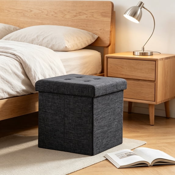 2-Pack 15 Inch Folding Storage Ottoman, Square Cube Linen Small Storage ...