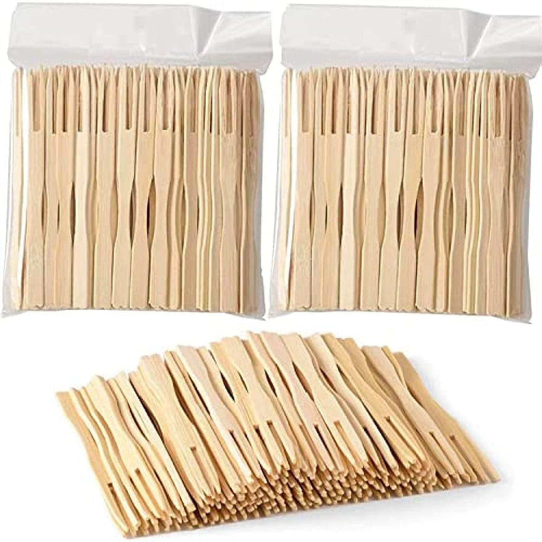 2 Pack 150 Count Bamboo Cocktail Forks, 3.5 Inch Natural Bamboo Forks ...