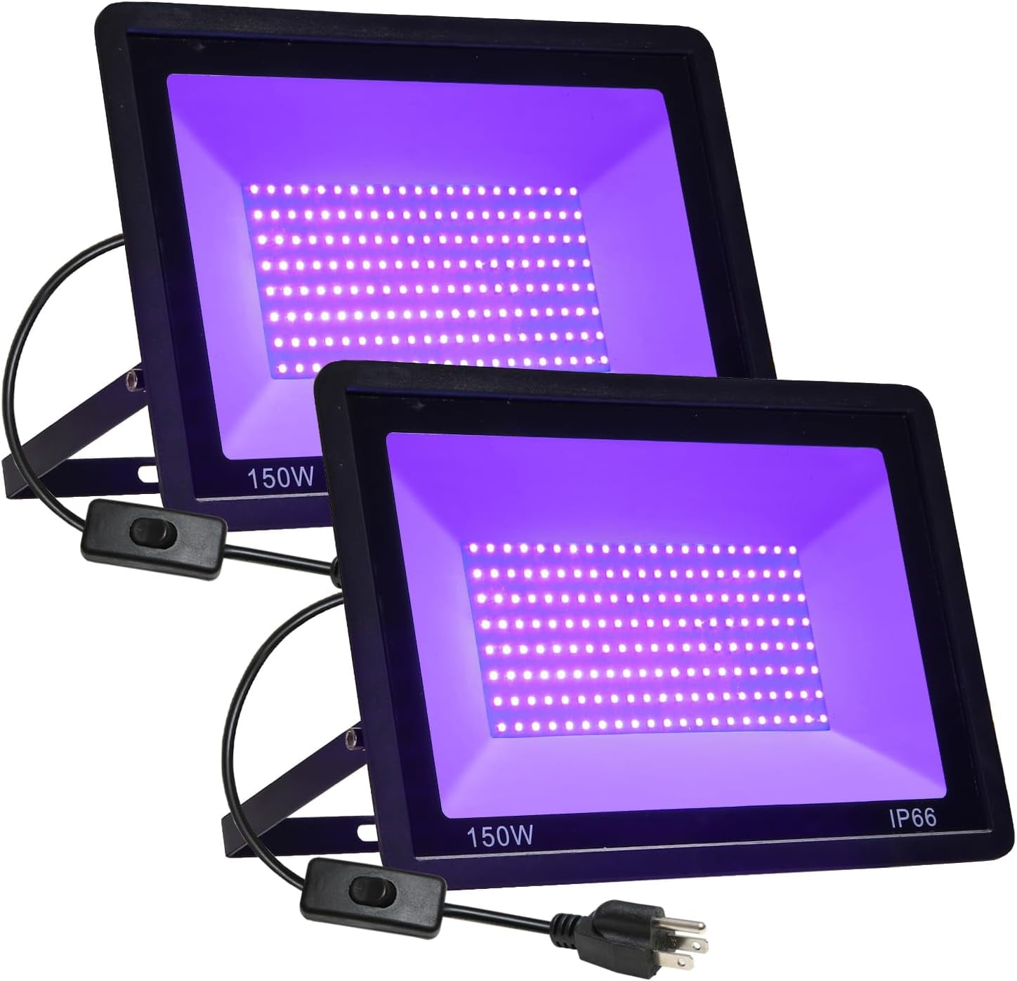 2 Pack 150W LED Black Lights, Flood Blacklight with Plug, IP66 Waterproof Outdoor UV Spotlight ...