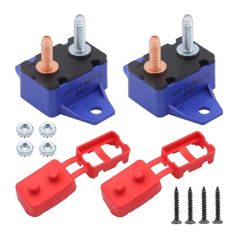 2 Pack 15A Auto Resetting Overcurrent Breaker Red Covers 12/24VDC ...