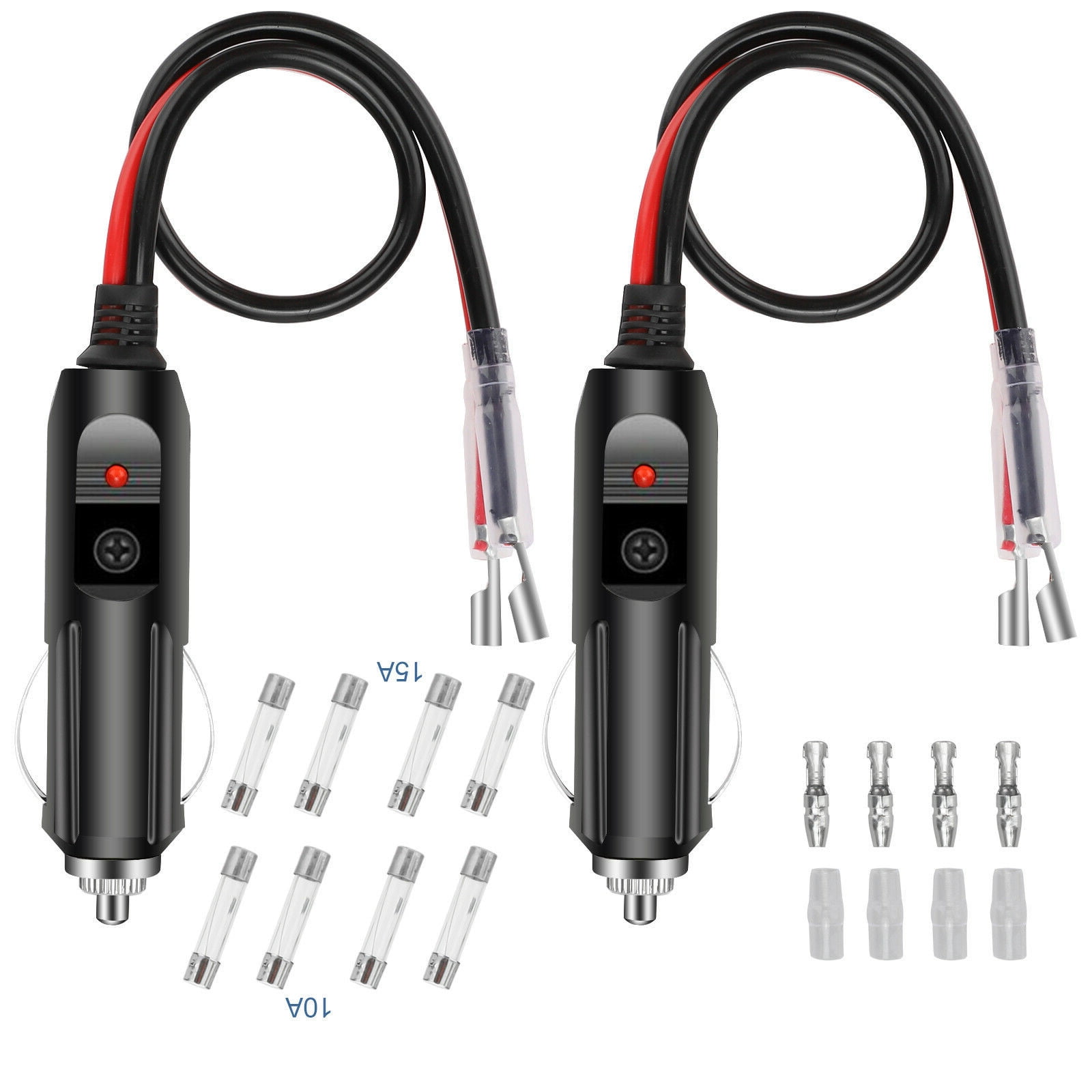 2 Pack 15CM DC 12V Fused LED Light Cigarette Lighter Male Plug ...