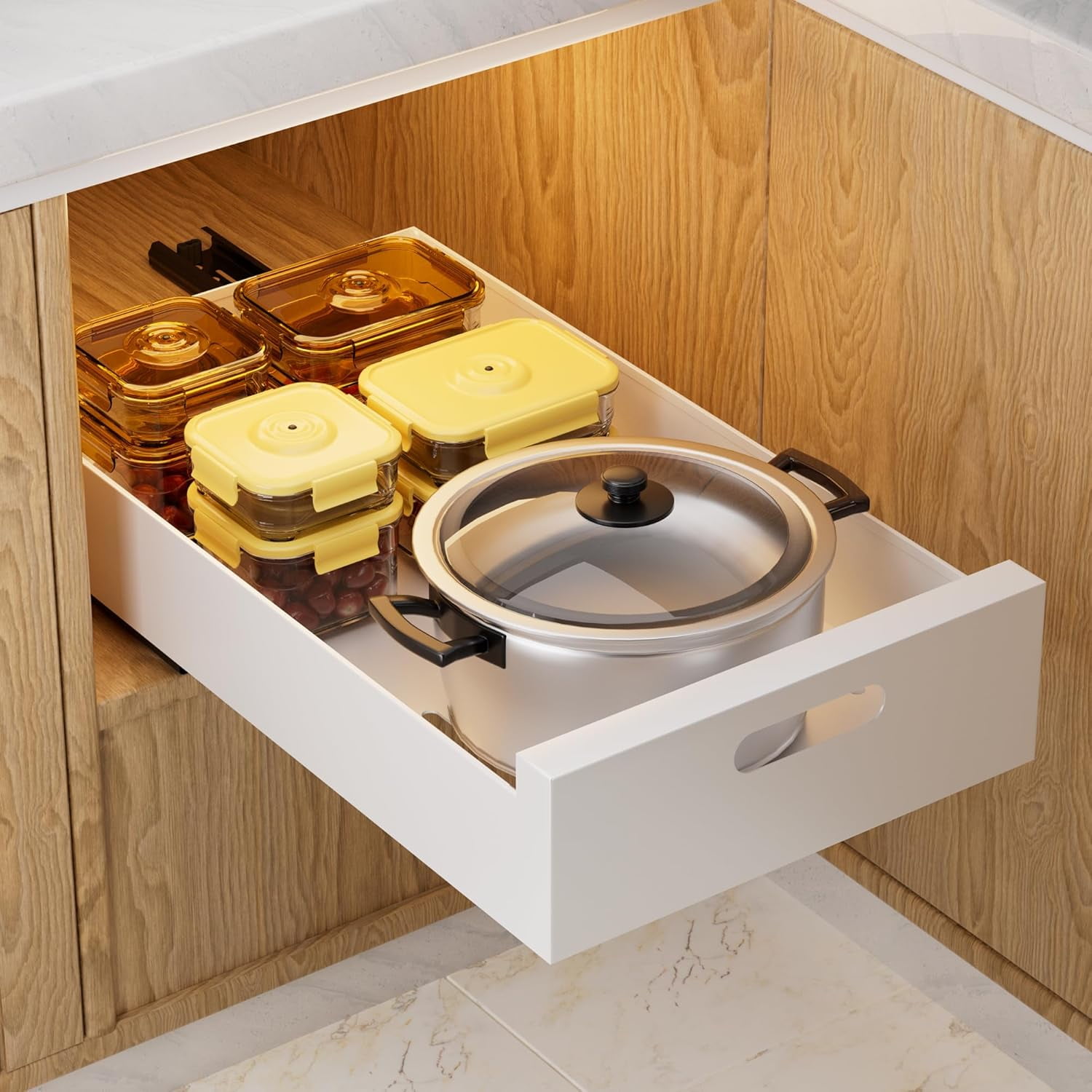 2 Pack | 16.9" Deep Pull Out Cabinet Organizer Adhesive, 10-Inch Wide ...