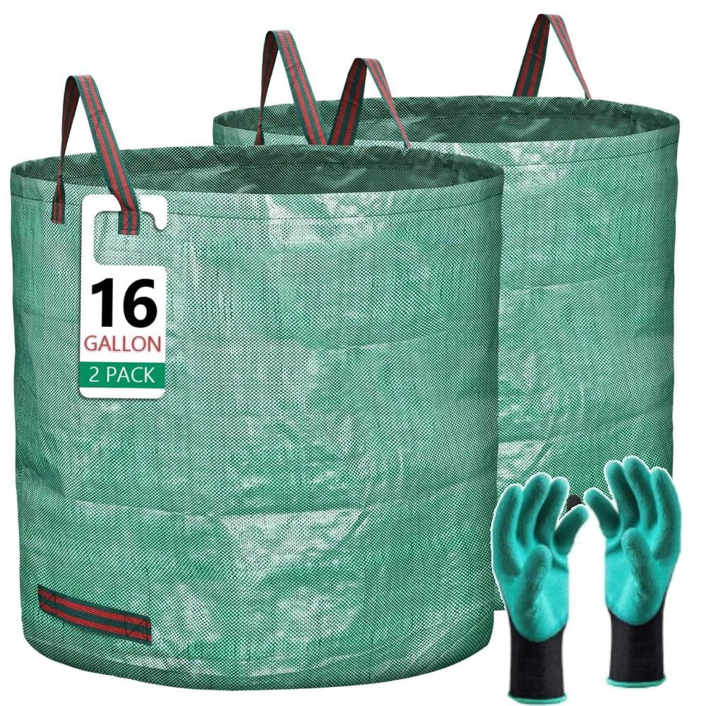 2 Pack 16 Gallon Reusable Yard Waste Bags Heavy Duty Lawn and Leaf Bags ...