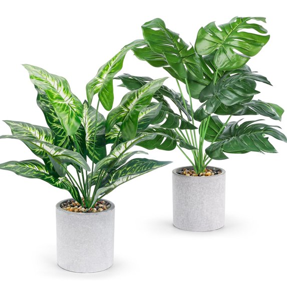 2 Pack 16 Inch Artificial Tropical Plants Fake Faux Plants for Home ...