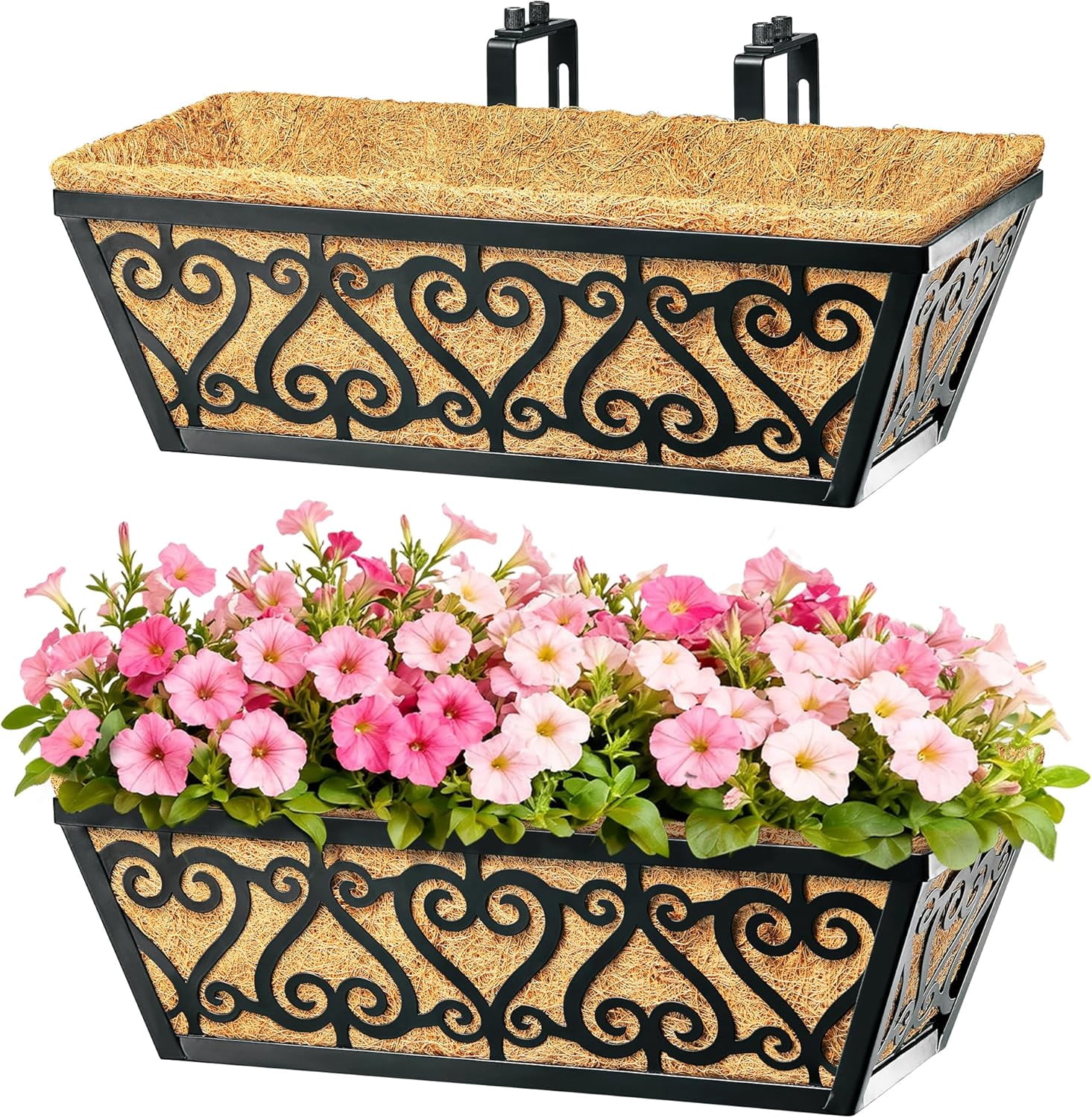 2 Pack 16 Inch Deck Railing Planter Boxes with Adjustable Brackets and ...