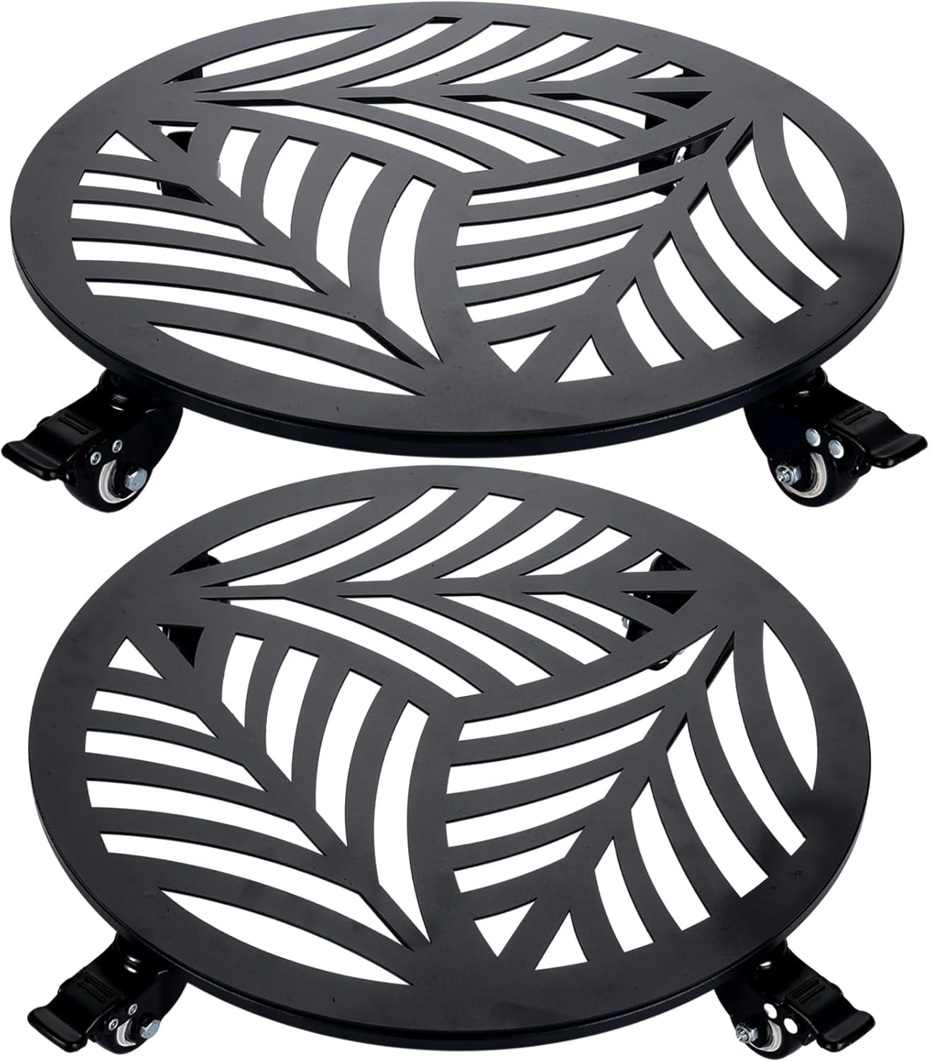2 Pack 16 Inch Extra-Large Matte Black Metal Plant Caddy with 360 ...