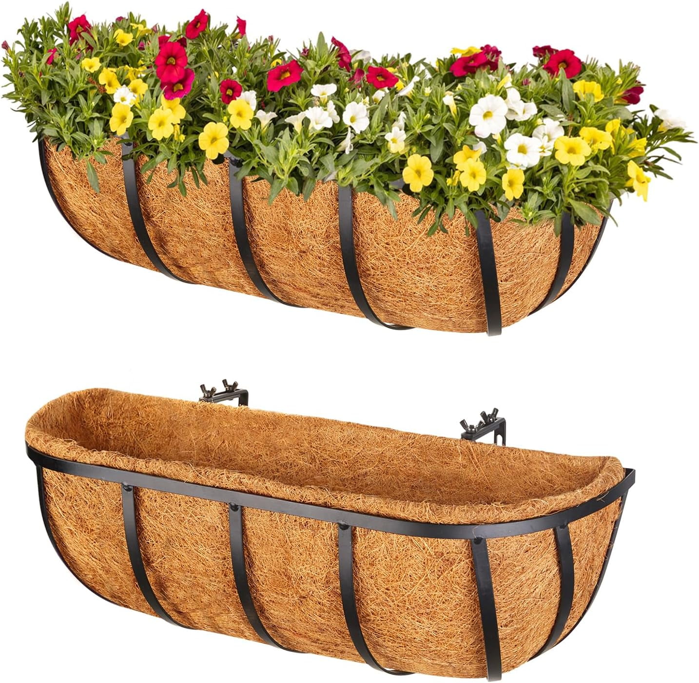 2 Pack 16 Inch Window Box Deck Railing Planter with Coconut Liner ...
