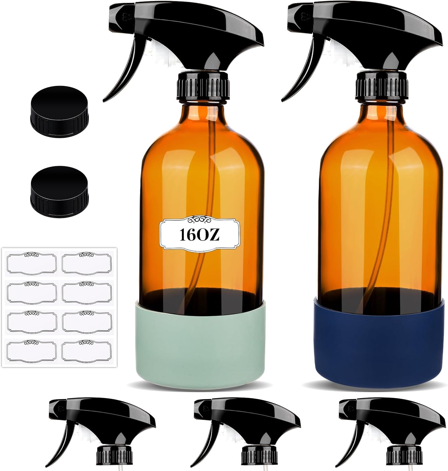 2 Pack/16 Oz Glass Bottles, Refillable Empty Containers with Sleeve ...