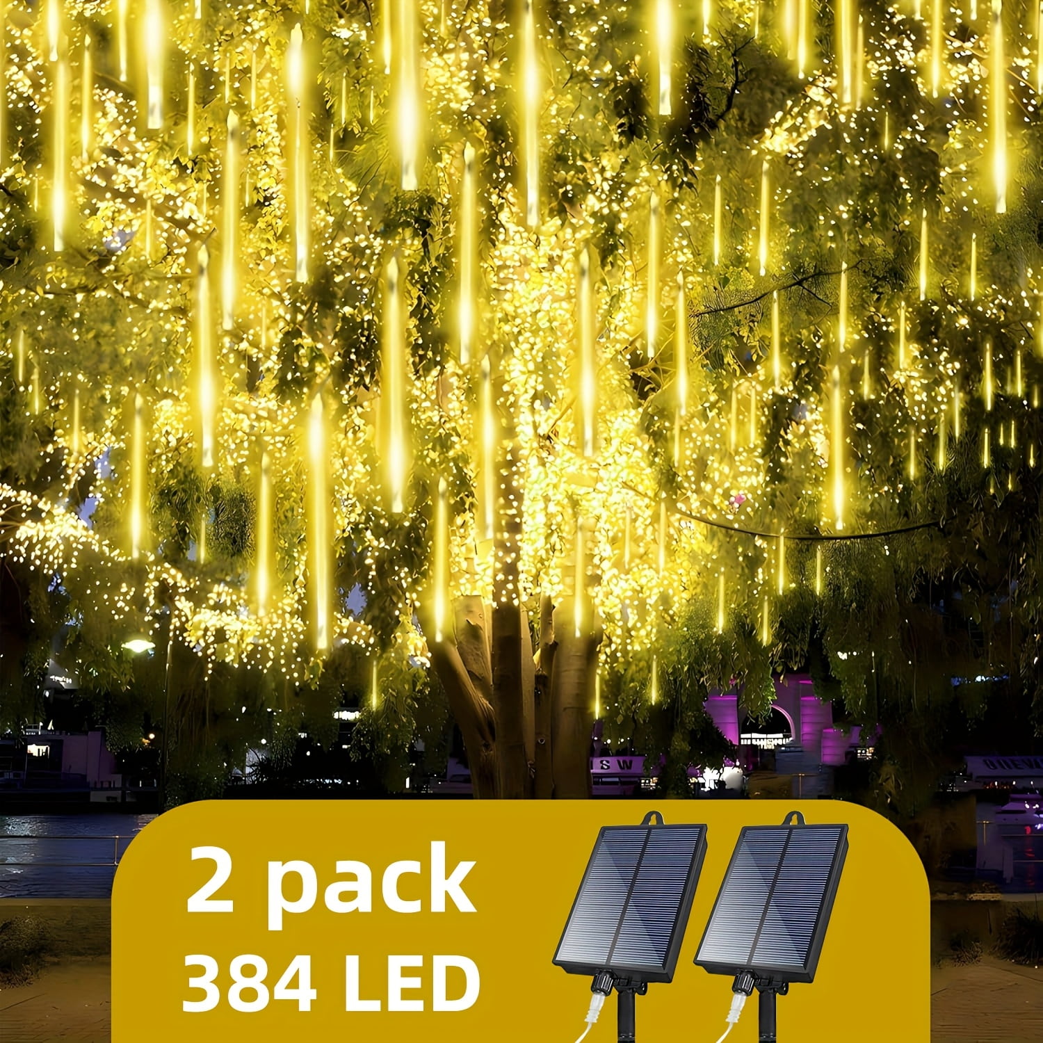 2 Pack 16 Tubes Solar Meteor Shower Christmas Tree Lights,, 384 LED ...