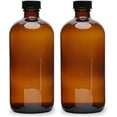 (2 Pack) - 16 oz Amber Glass Bottles with Black 28-400 Airtight ...