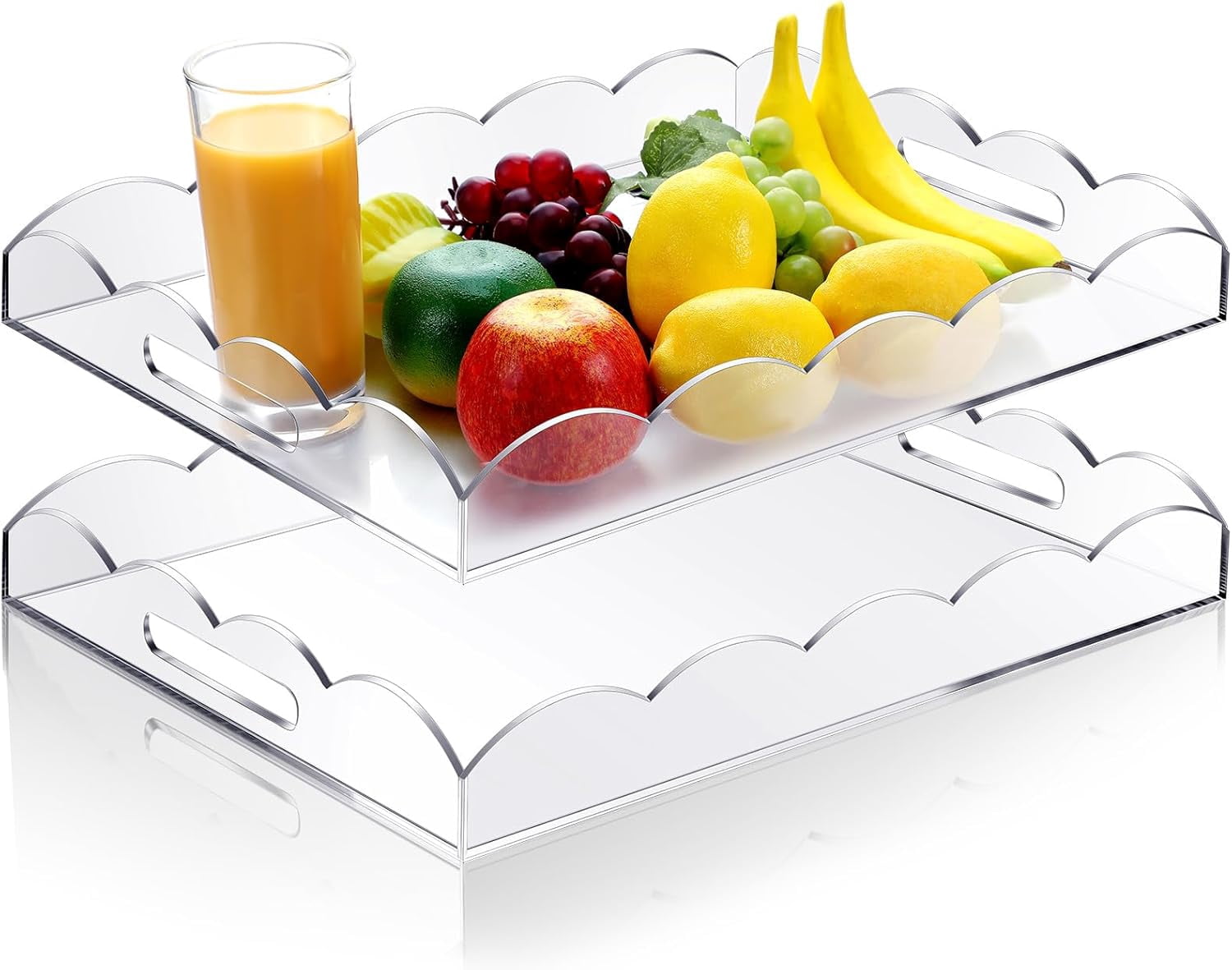 2 Pack 16 x 12 Acrylic Clear Serving Trays with Handles, Scalloped ...