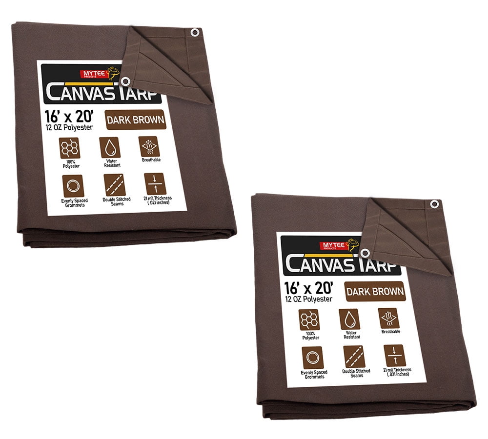 2 Pack 16' x 20' Dark Brown 12oz Canvas Tarp with Grommets - Water ...