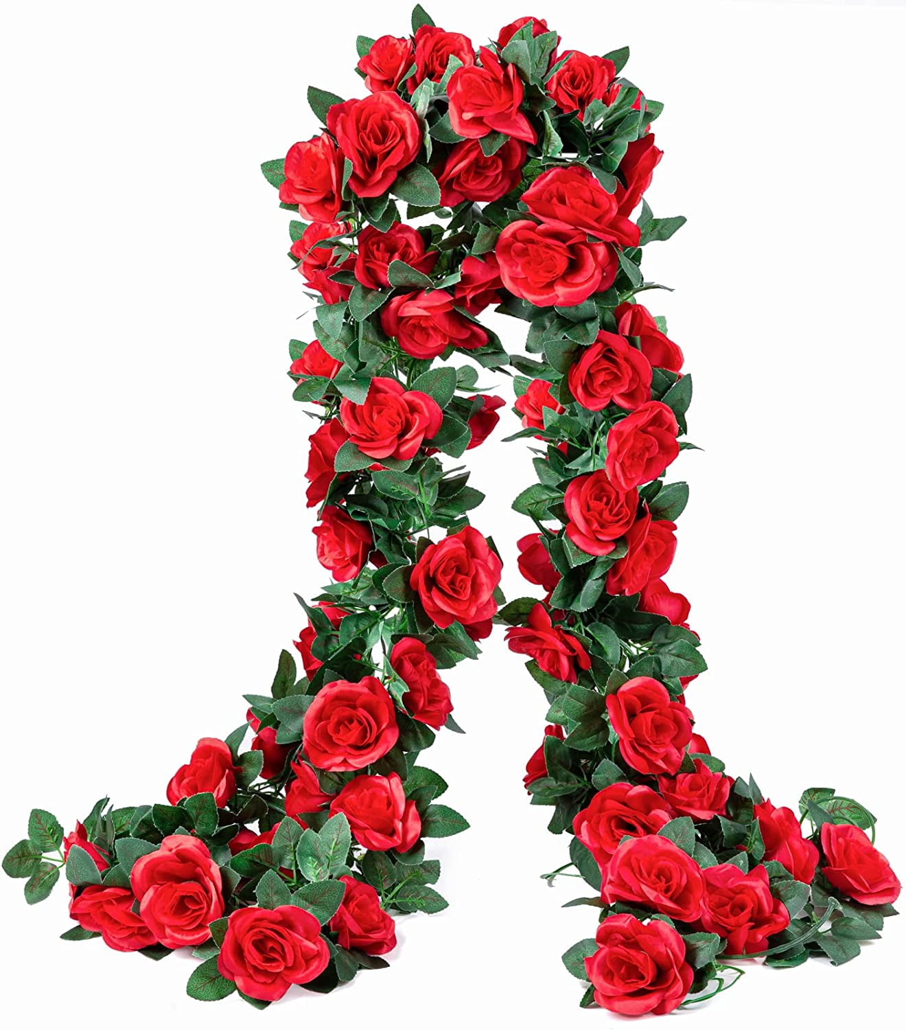 2 Pack (16FT) Artificial Rose Vine Fake Flowers Garland Hanging Silk ...