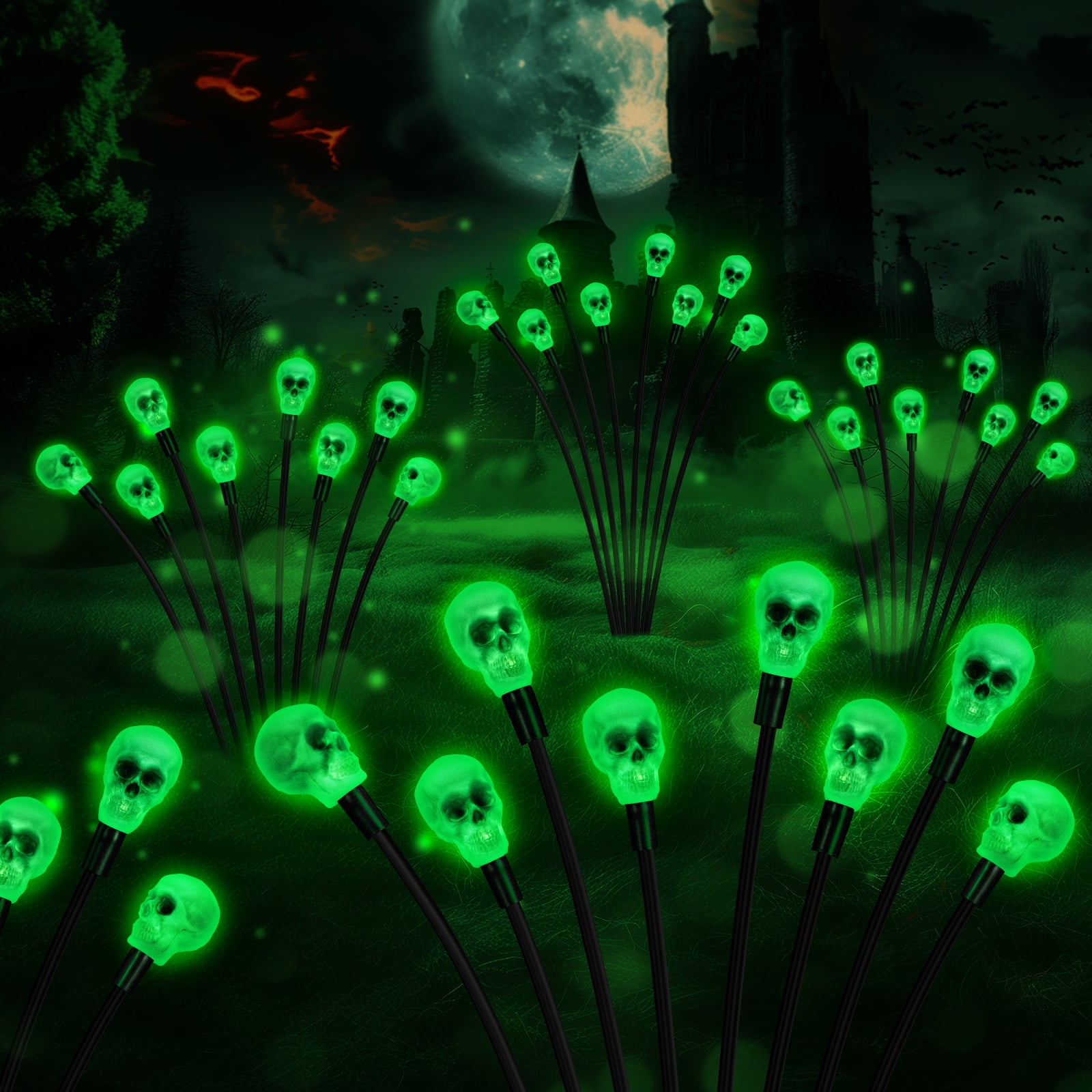 2 Pack 16LED Solar Skeleton Stake Lights, Scary Halloween Decorations ...