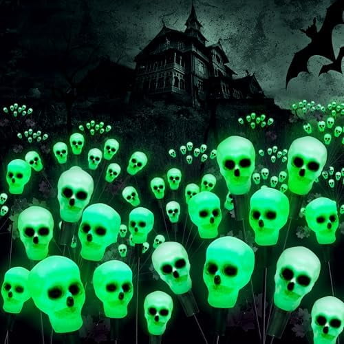 2 Pack 16LED Solar Skull Halloween Lights - IP65 Waterproof Outdoor ...