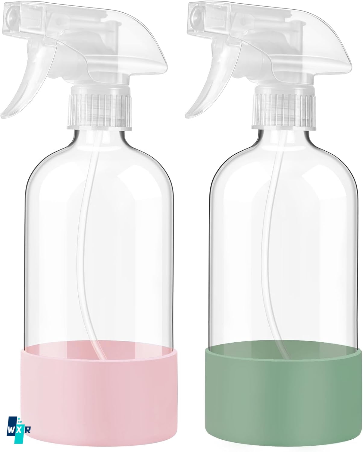 2-Pack 16oz Glass Spray Bottles w/ Silicone Sleeve, Adjustable Nozzles ...