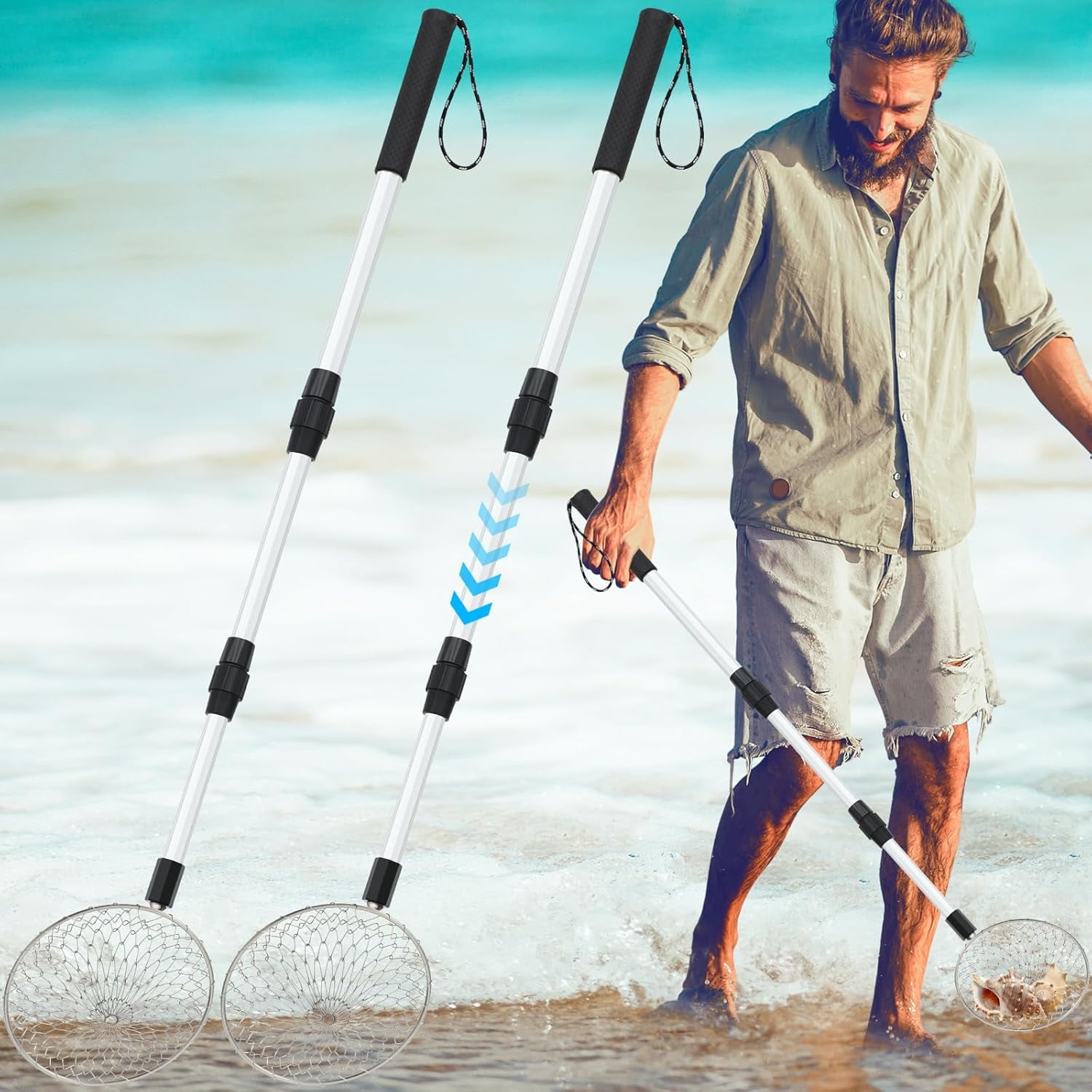 2 Pack 17~36 Inch Shark Tooth Sifter, Sand Sifter, Beach Scoop Shovels ...
