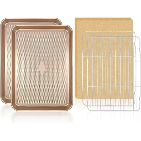 2 Pack 17'' Baking Sheet Set with Rack and Parchment Paper (2 Pans + 2 ...