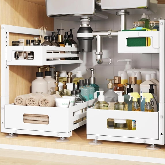 2 Pack 17 Inch Depth Under Sink Organizer with Smooth Cylindrical Rail ...