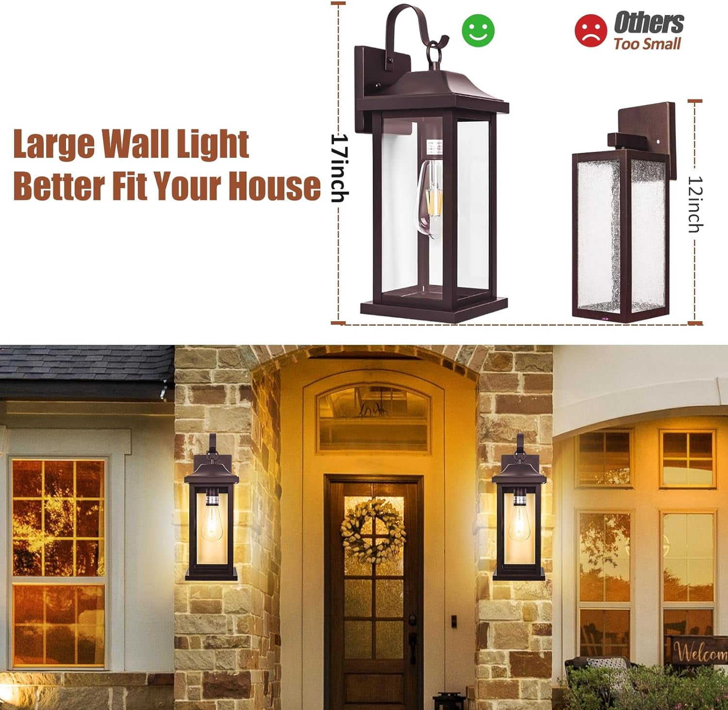 2-Pack 17 Inch Large Bronze Outdoor Light Fixtures, Exterior Vintage ...