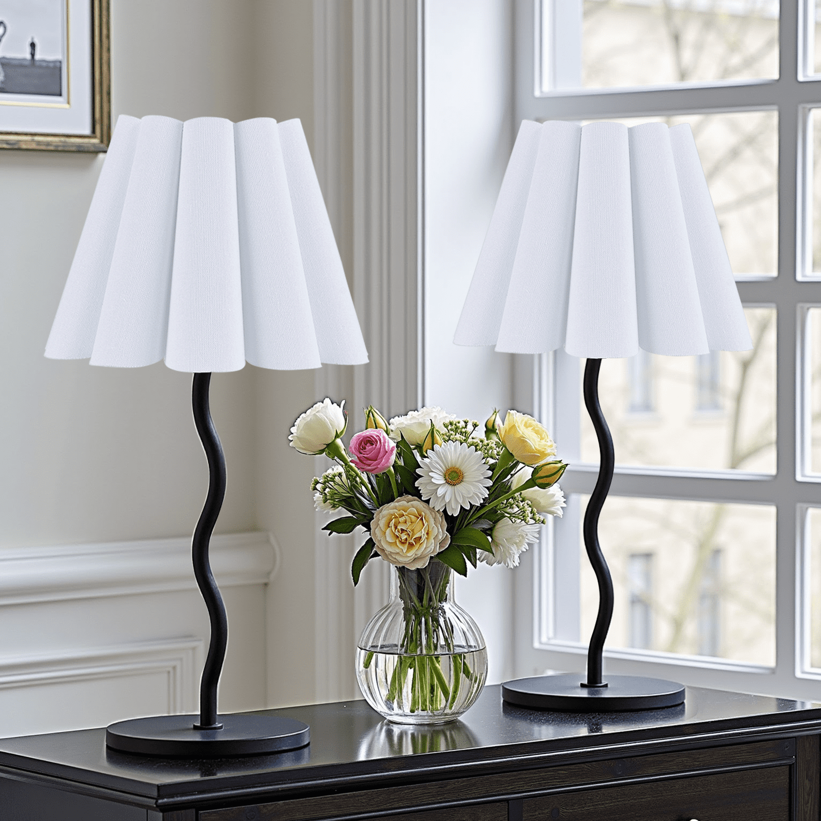 2 Pack 17" Playful Table Lamp, White Umbrella Shade, Cottagecore ...