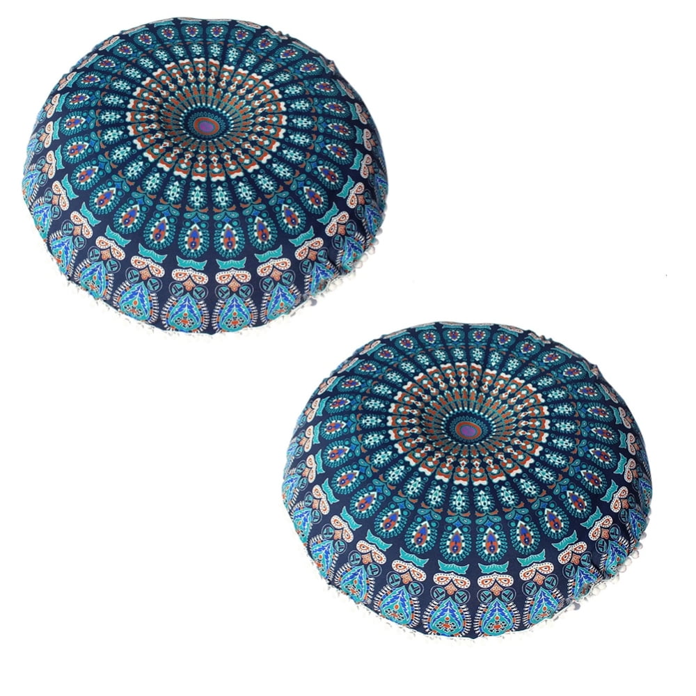 2 Pack 17" Round Pillow Cover, Decorative Mandala Pillow Sham, Bohemian ...