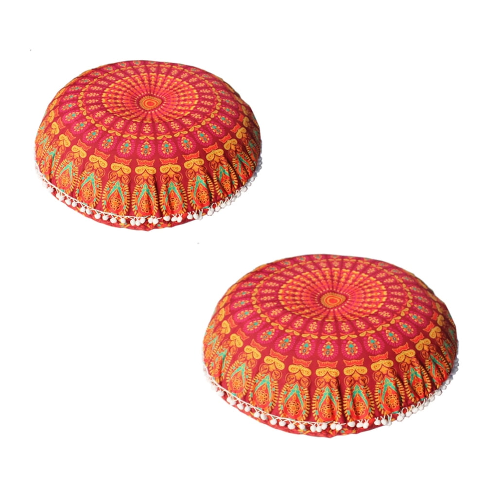 2 Pack 17" Round Pillow Cover, Decorative Mandala Pillow Sham, Bohemian ...