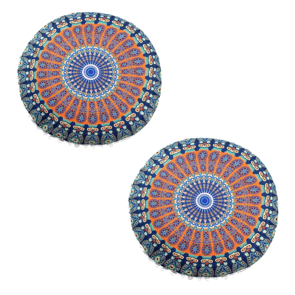 2 Pack 17" Round Pillow Cover, Decorative Mandala Pillow Sham, Bohemian ...