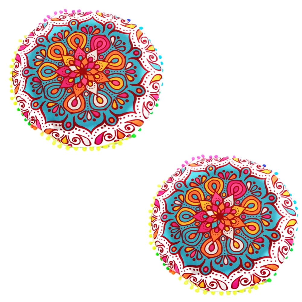 2 Pack 17" Round Pillow Cover, Decorative Mandala Pillow Sham, Bohemian ...