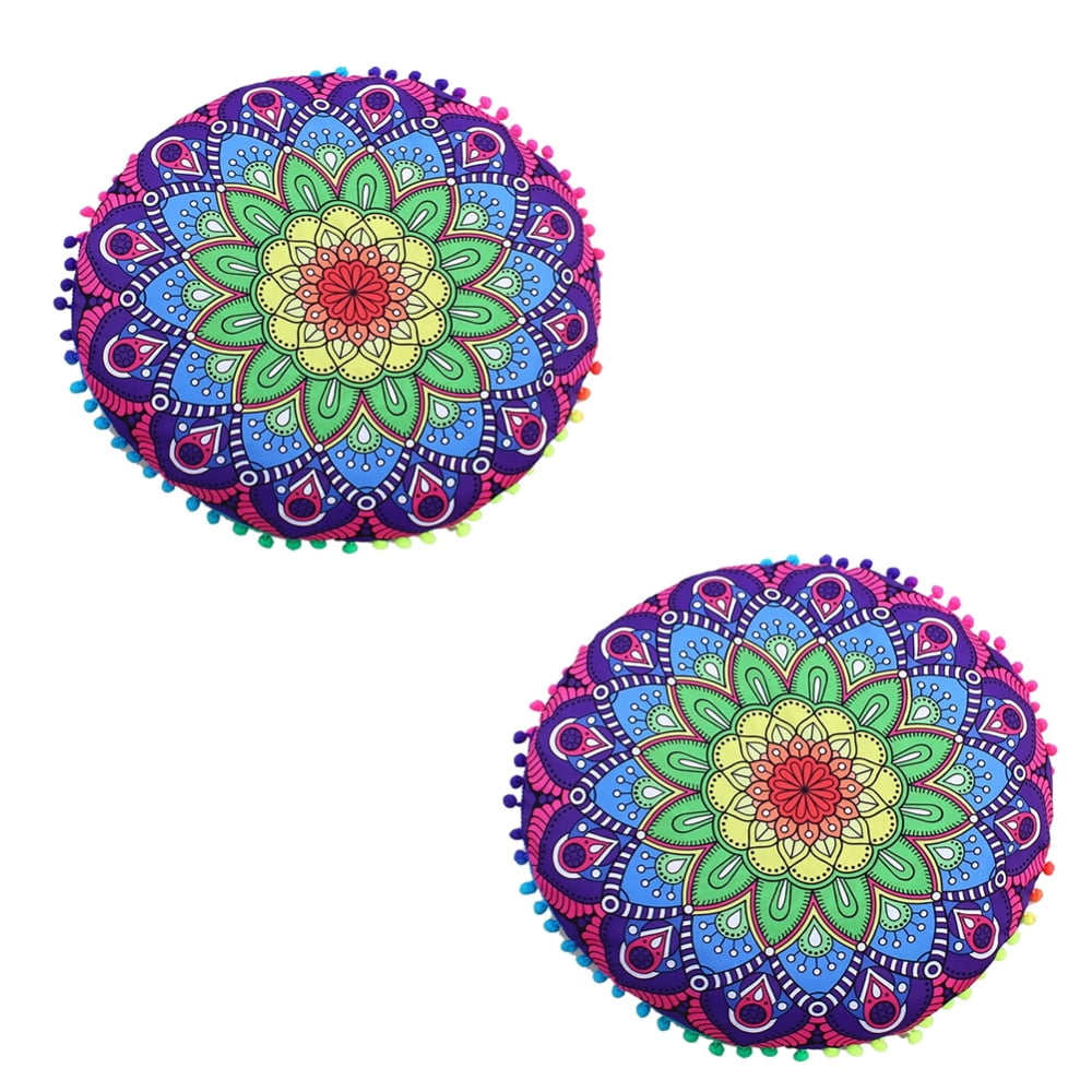 2 Pack 17" Round Pillow Cover, Decorative Mandala Pillow Sham, Bohemian ...