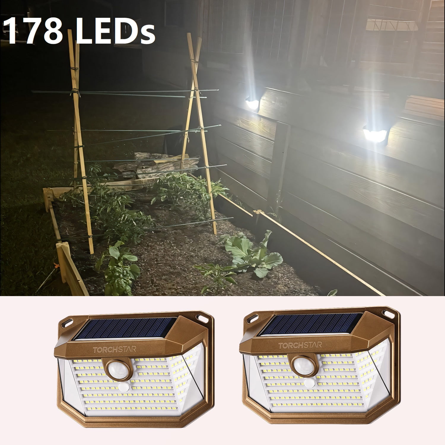 2 Pack 178 LEDs Solar Lights with Motion Sensor, IP65 Waterproof, 6500K ...