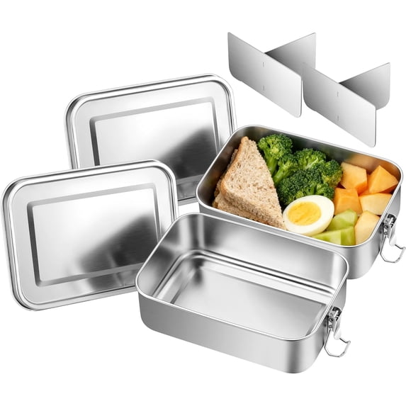 2 Pack 18/10 Stainless Bento Box 28oz, 850ml Metal Lunch Box with ...