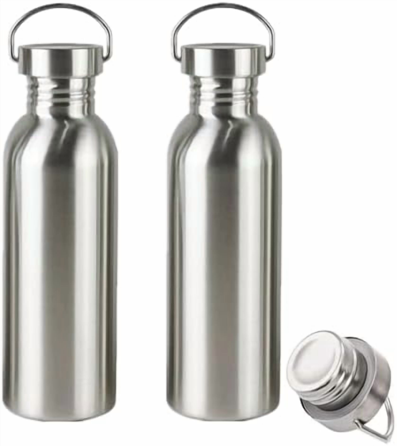 2 Pack 18/8 Stainless Steel Water Bottle, 26OZ Single Wall Sports Water ...