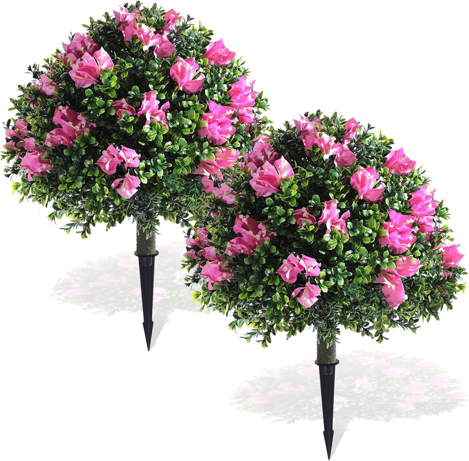 2 Pack 18" Artificial Boxwood Topiary Balls with Bougainvillea Flowers ...