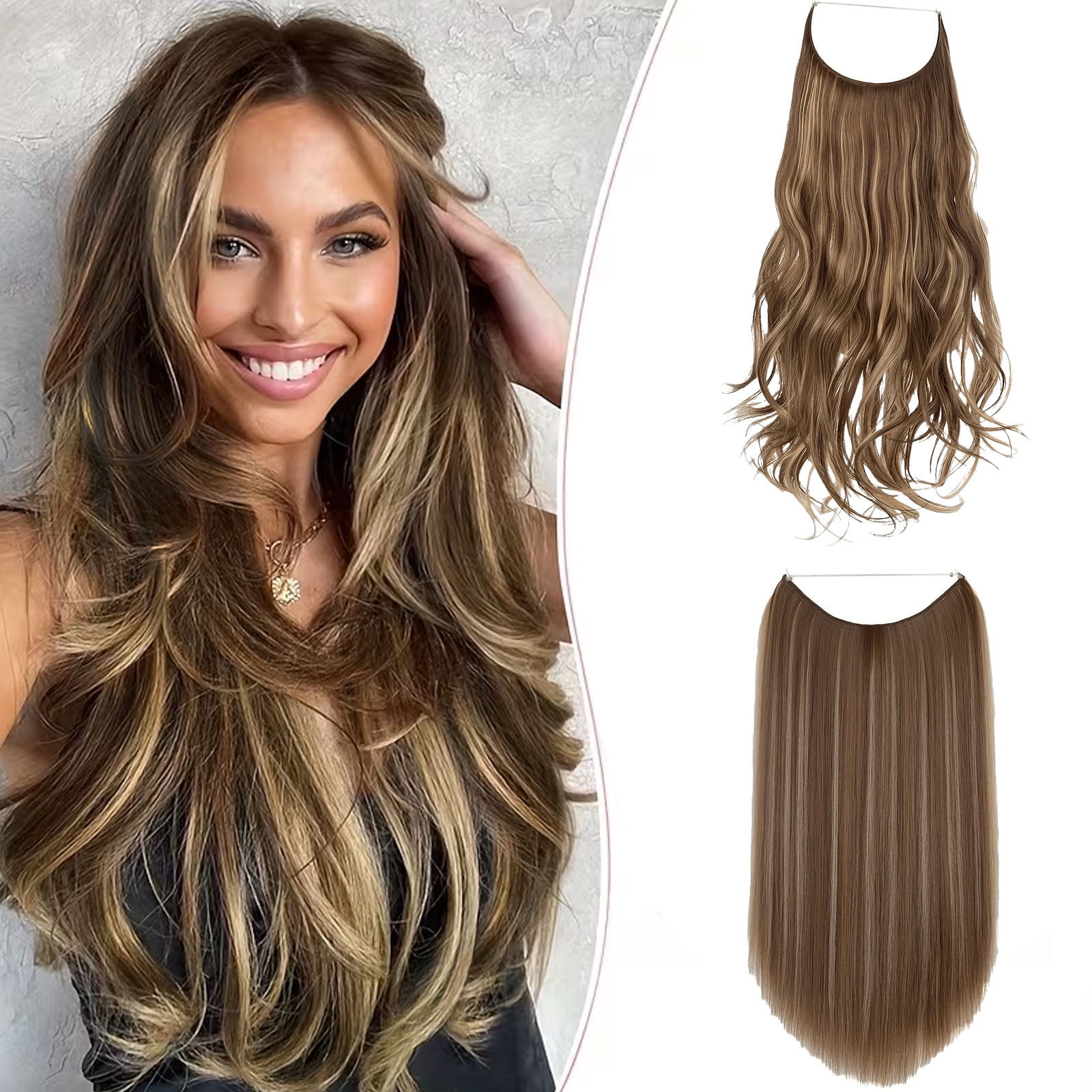 2 Pack 18 In Halo Hair Extensions, Glueless Wigs Pre Plucked Pre Cut ...