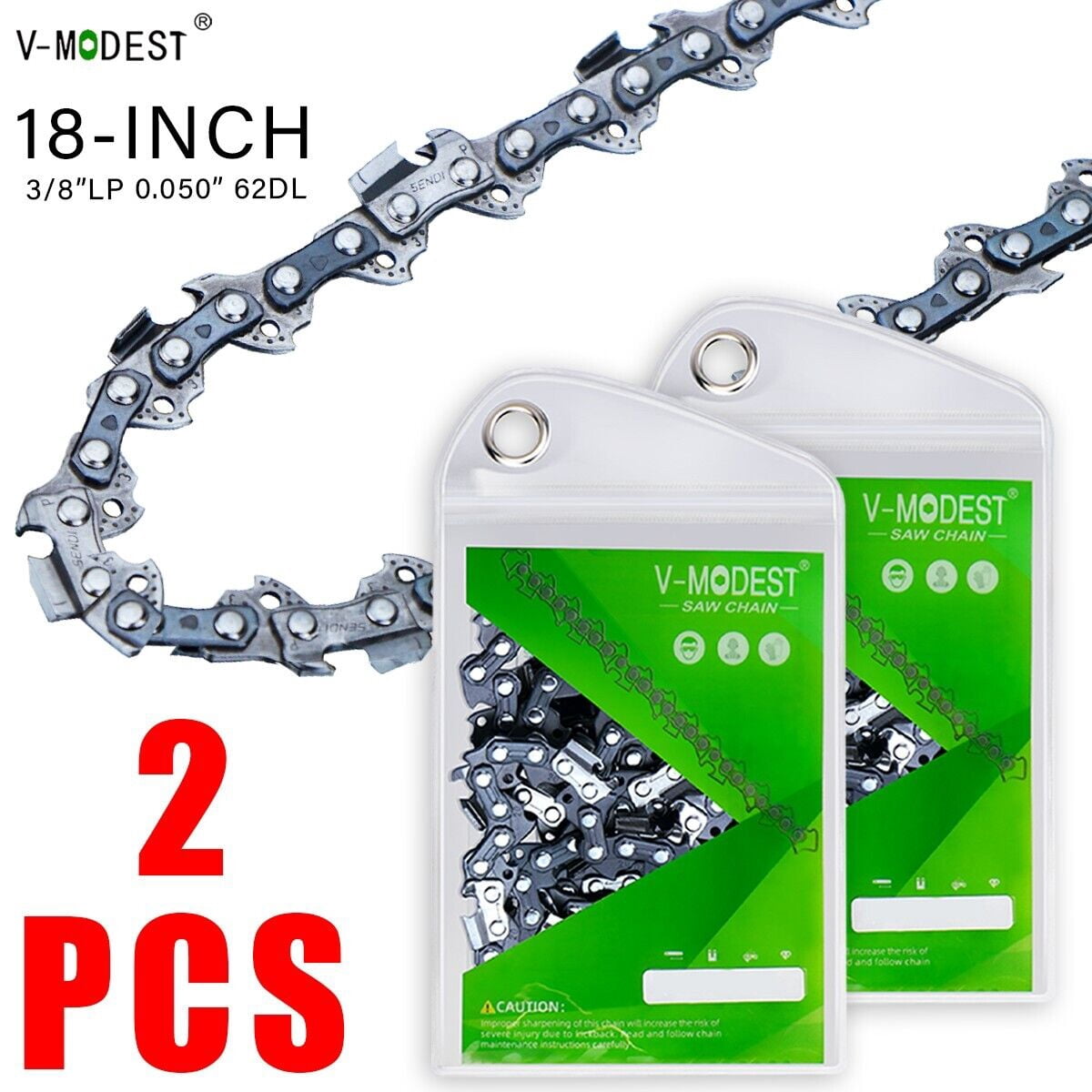 2-Pack 18-Inch Chainsaw Chain 3/8LP .050" Gauge 62DL Compatible with ...