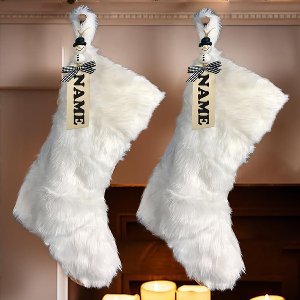 2 Pack 18 Inch Snowy White Christmas Stockings, Faux Fur Christmas ...