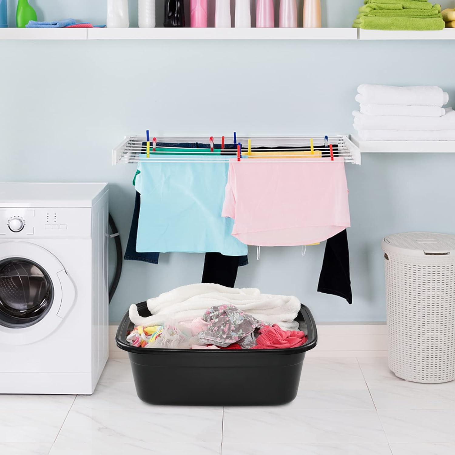 2 Pack 18 Quart Black Plastic Washing Basin Tub, Large Dish Pan for ...