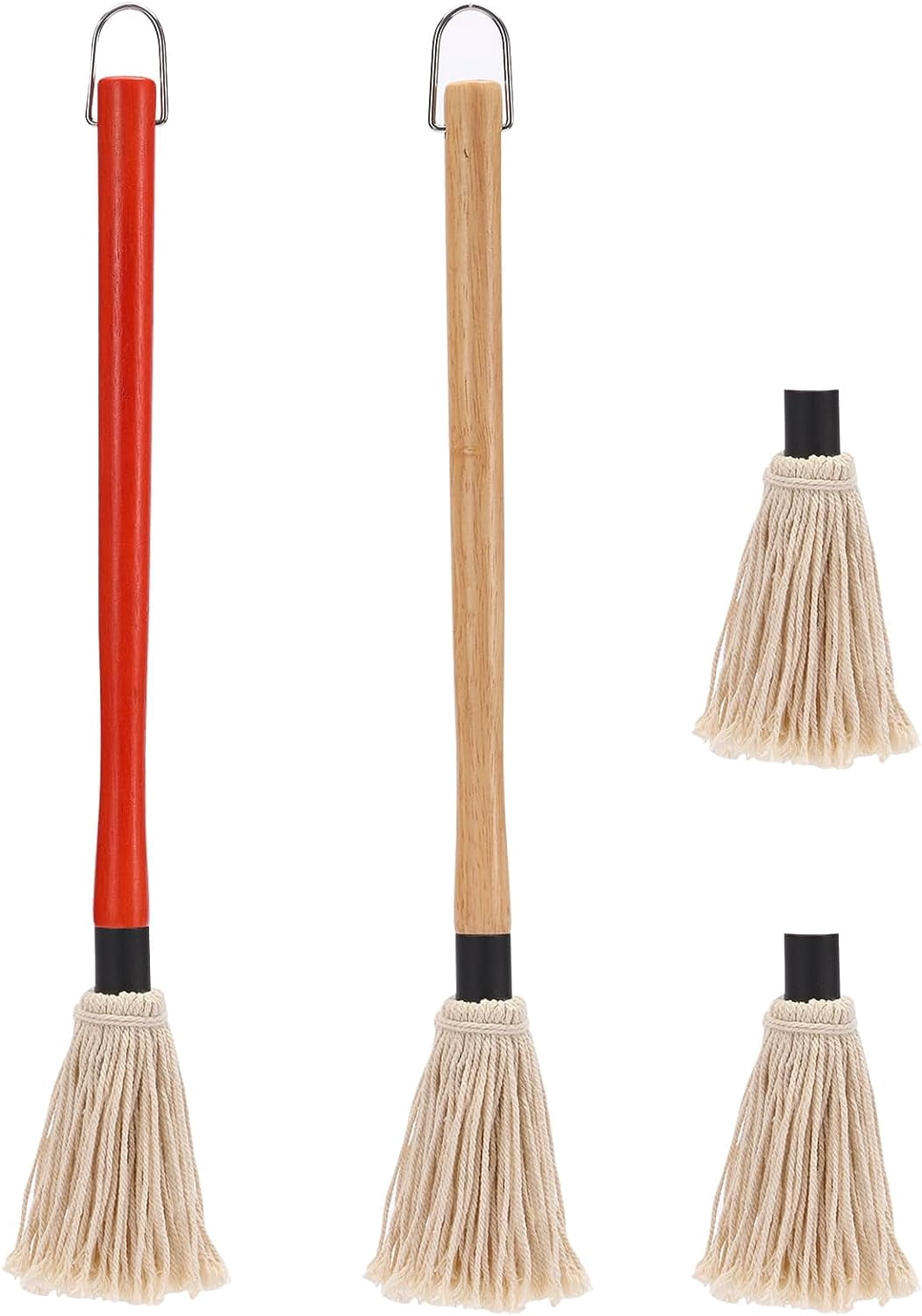 2 Pack 18 inch Grill Basting Mop with Wooden Long Handle and 2 Extra ...