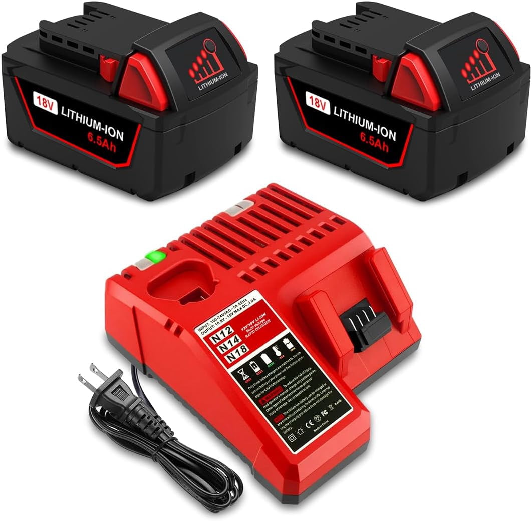2 Pack 18V 6.5AH 48-11-1865 Extended Capacity Battery for 18V 108Wh 6.0 ...