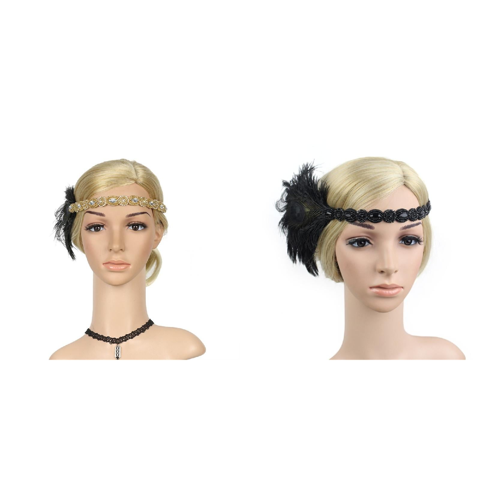 (2-Pack) 1920S Headpiece Feather Flapper Head Ties for Women Headband ...