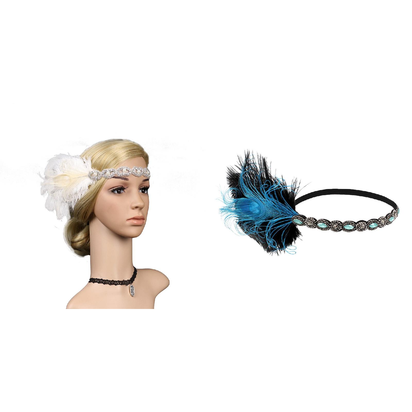 (2-Pack) 1920S Headpiece Feather Flapper Plain Wire Headband Great ...