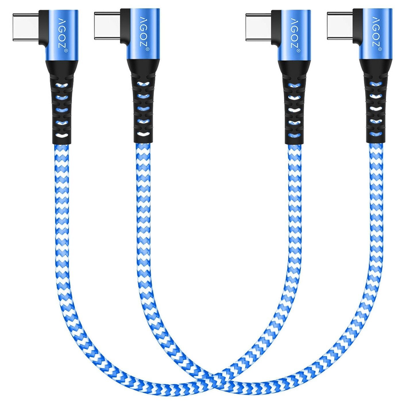 2 Pack 1ft Right Angle BLUE USB C to USB C Fast Charger Cable for ...