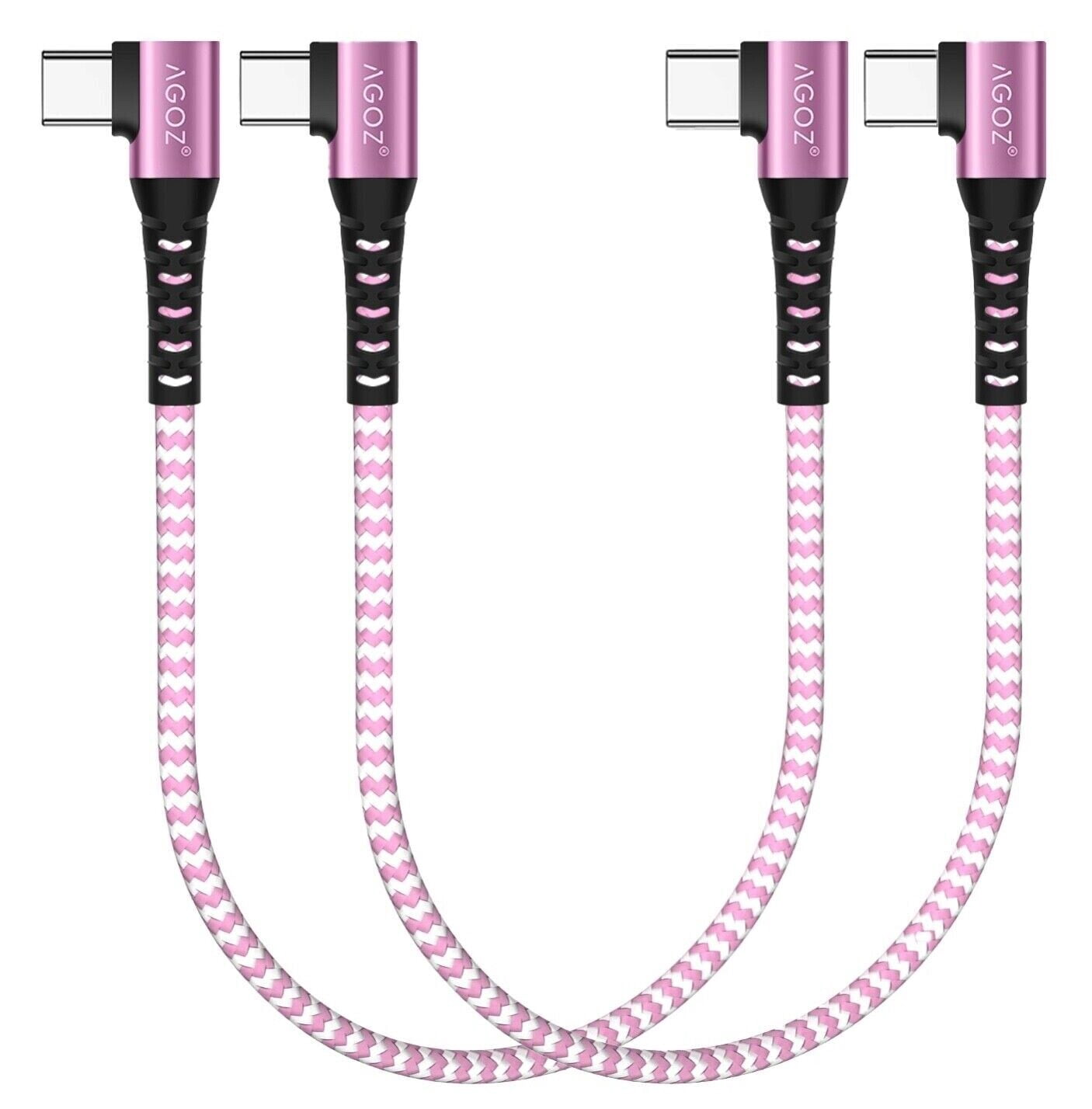2 Pack 1ft Right Angle PINK USB C to USB C Fast Charger Cable for ...
